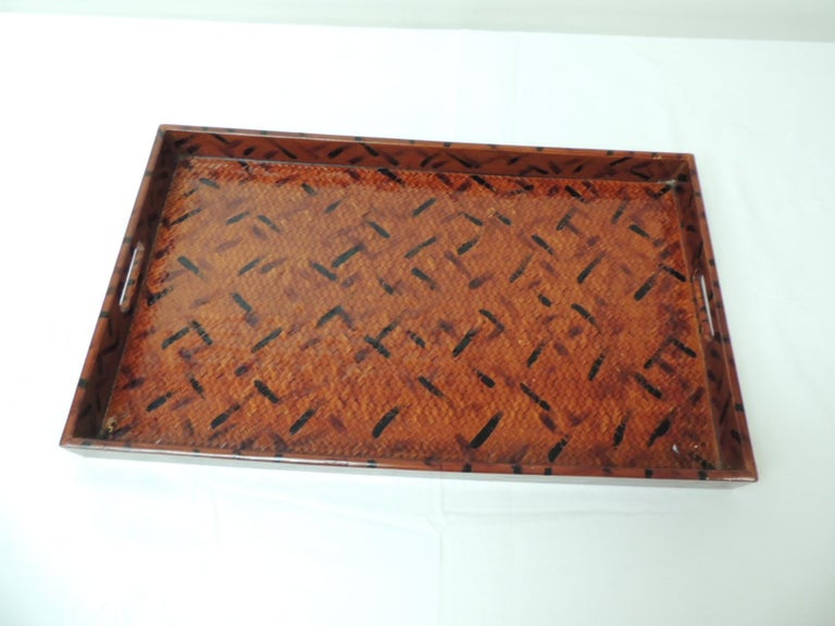 Faux Tortoise Finish Lacquered Rattan Serving Tray with Open Handles at ...