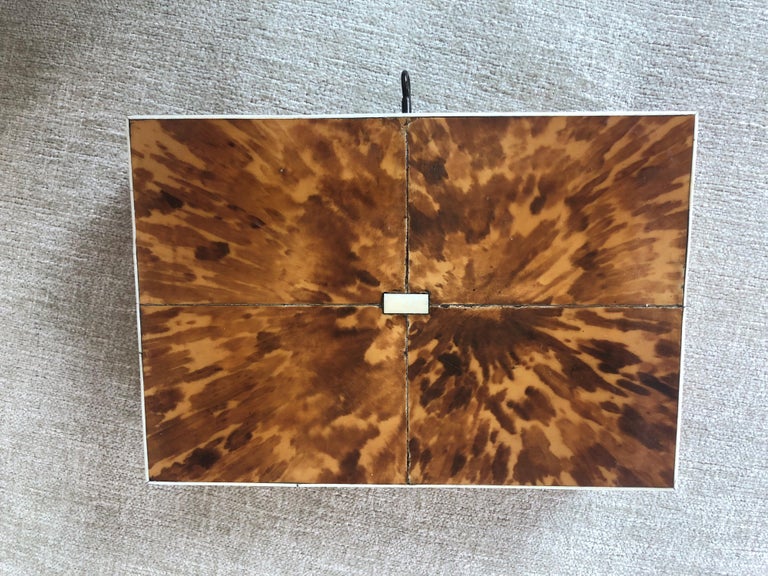 Faux Tortoise Shell British Cigar or Trinket Box W/Ivory Framing and ...