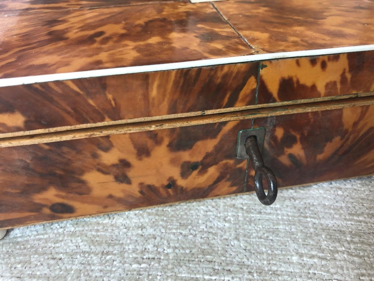 Faux Tortoise Shell British Cigar or Trinket Box W/Ivory Framing and ...