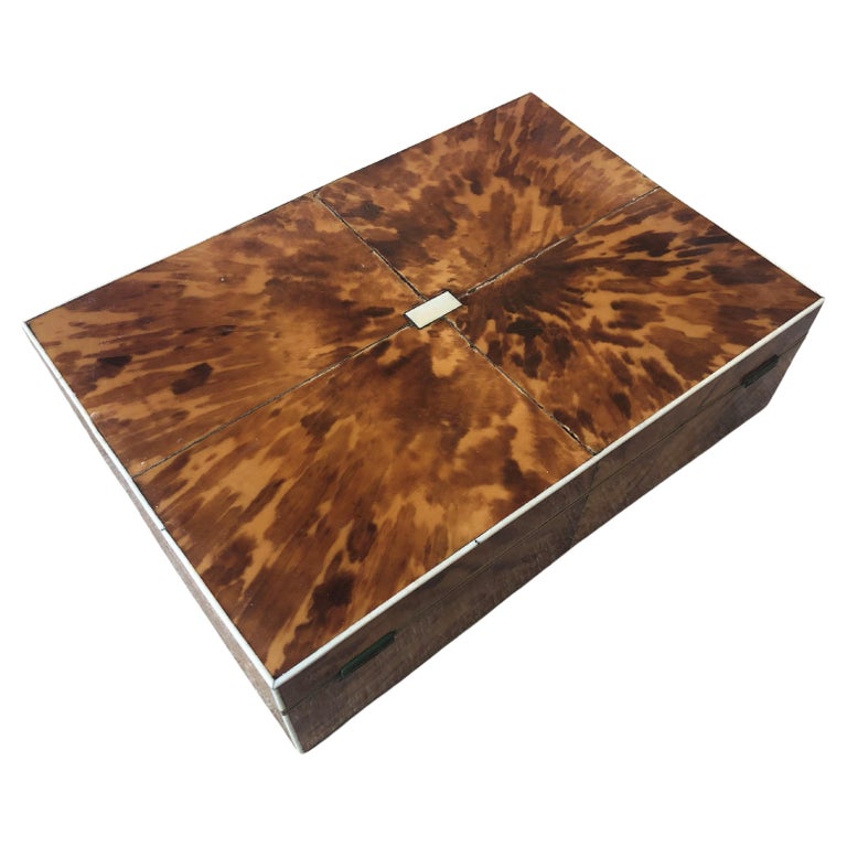 Faux Tortoise Shell British Cigar or Trinket Box W/Ivory Framing and ...