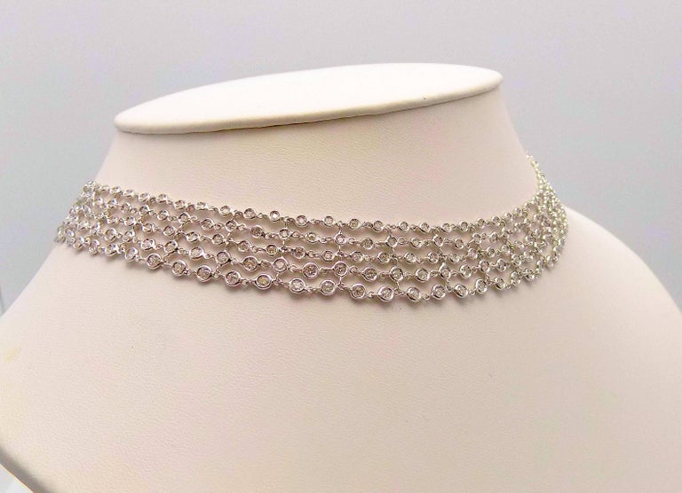 Favero Five-Row Diamond Necklace in 18 Karat White Gold For Sale at 1stDibs