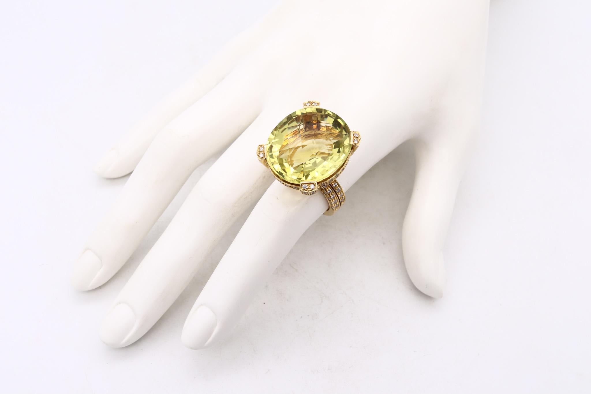 Favero Italy Oversized Cocktail Ring 18Kt Gold 38.08 Cts Green Topaz ...