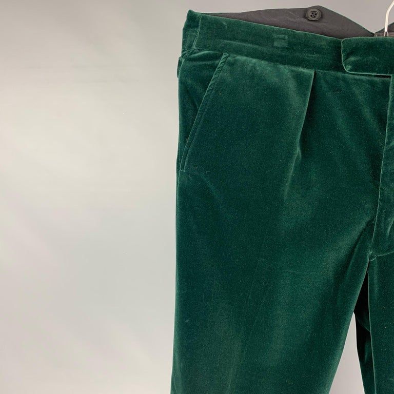 FAVOURBROOK Size 36 Forest Green Cotton Velvet Button Fly Dress Pants ...