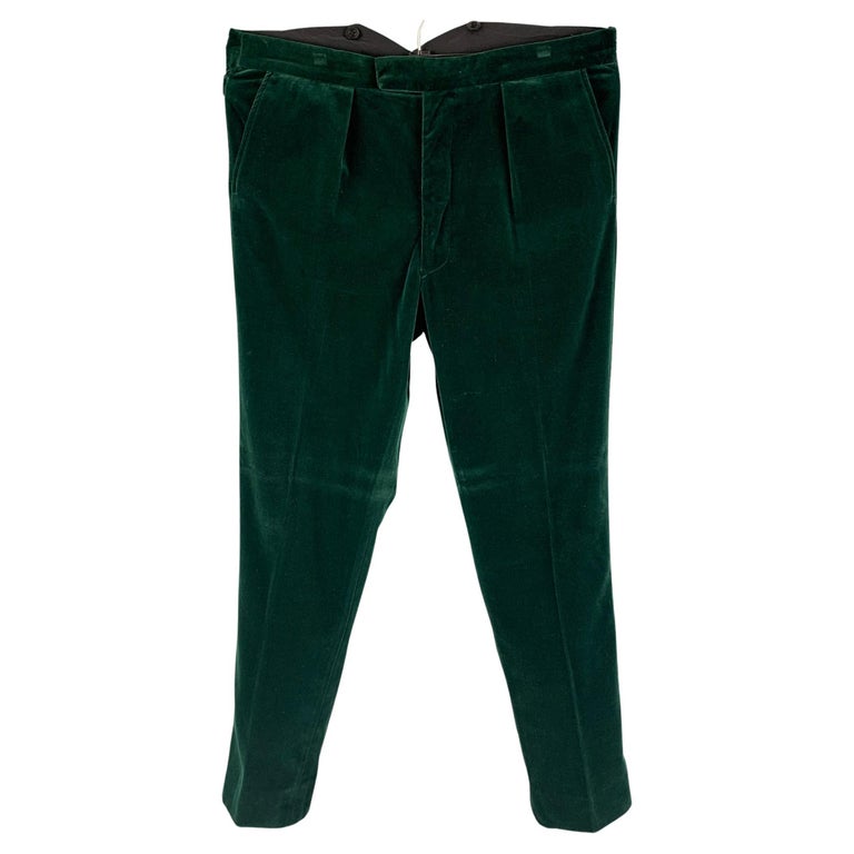 FAVOURBROOK Size 36 Forest Green Cotton Velvet Button Fly Dress Pants ...