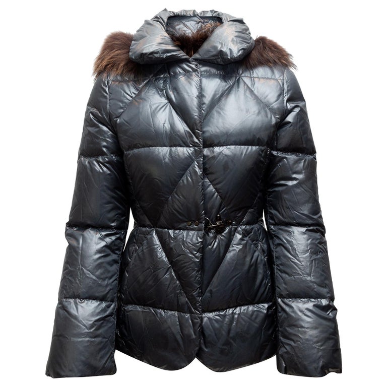 Fay Grey Hooded Down Puffer Jacket For Sale at 1stDibs