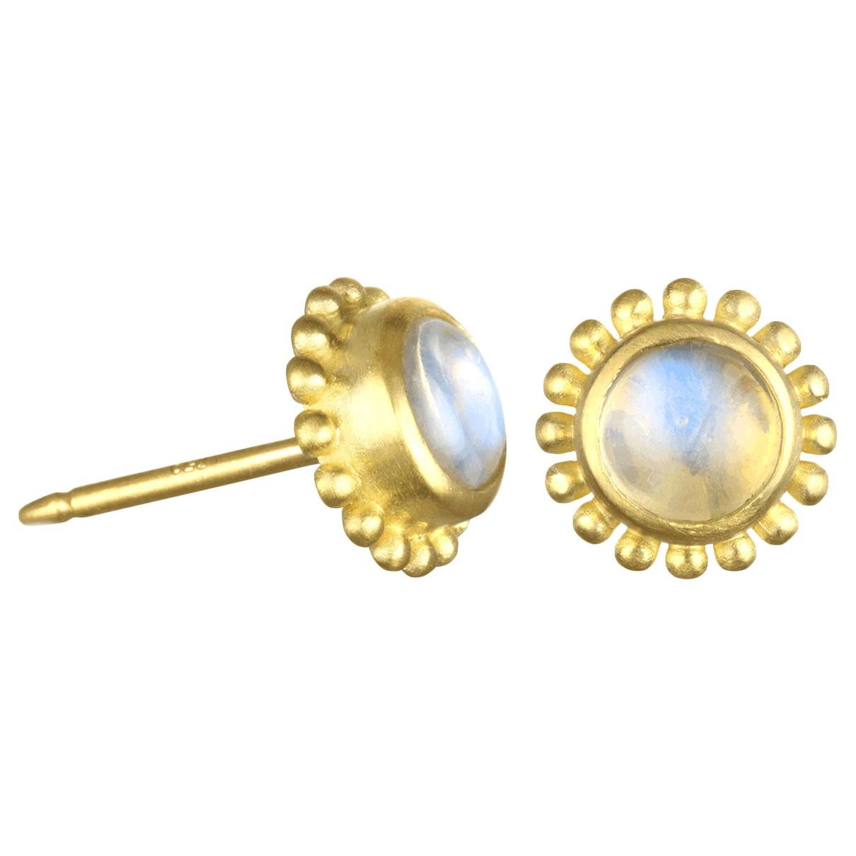 Faye Kim 18 Karat Gold Burmese Moonstone Granulation Stud Earrings at ...