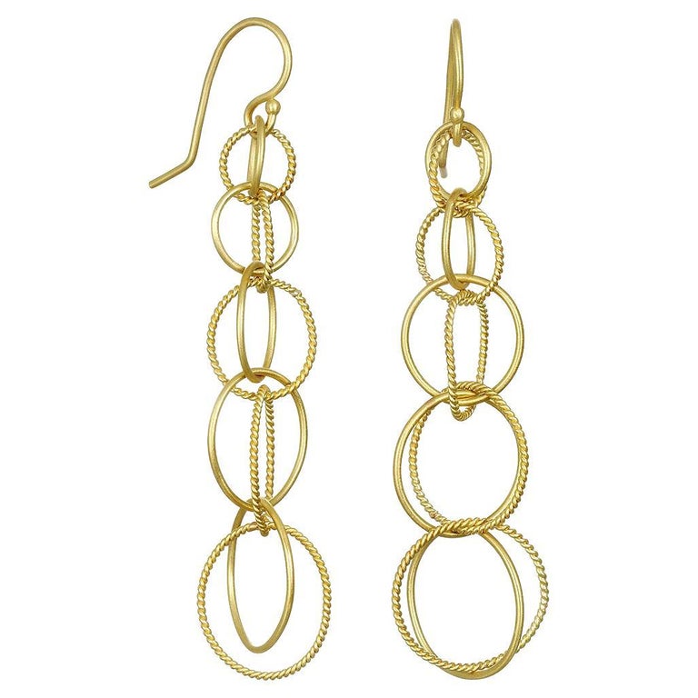 Faye Kim 18 Karat Gold Double Loop 2" Twist Earrings For Sale at 1stDibs