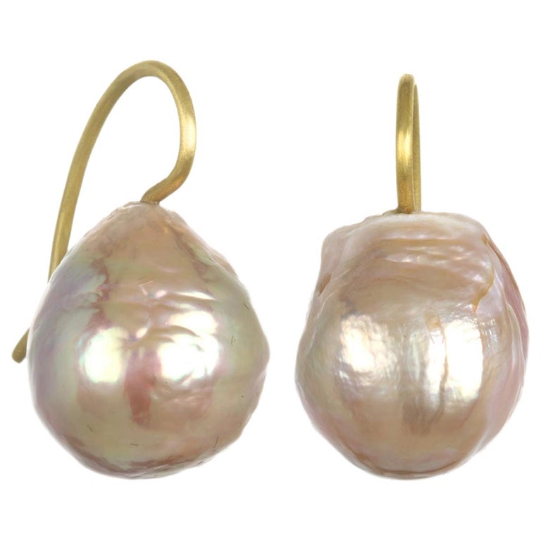 Faye Kim 18 Karat Gold Fireball Pearl Drop Earrings For Sale at 1stDibs