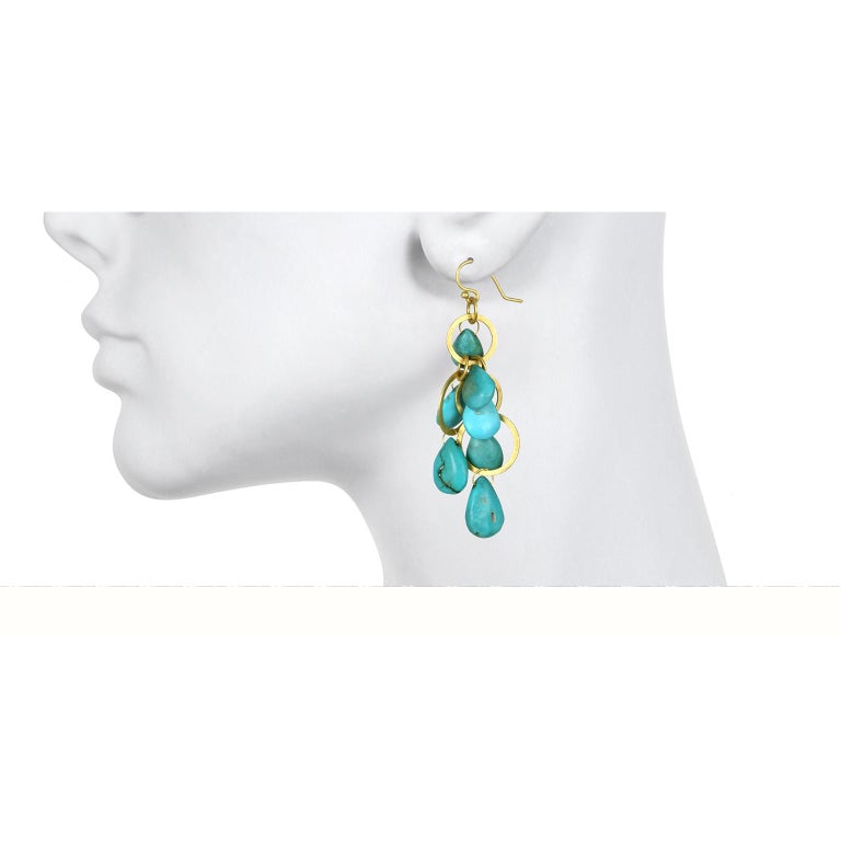 Faye Kim 18 Karat Gold Multi-Loop Turquoise Briolette Earrings at 1stDibs