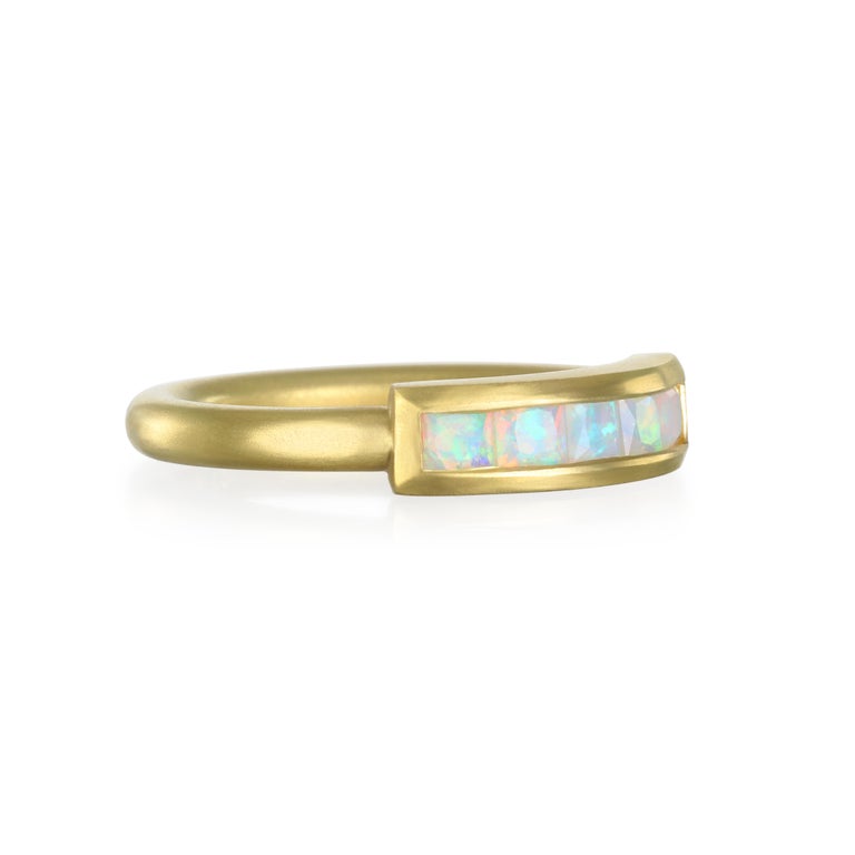 Faye Kim 18 Karat Gold Opal Channel-Set Bar Ring For Sale at 1stDibs