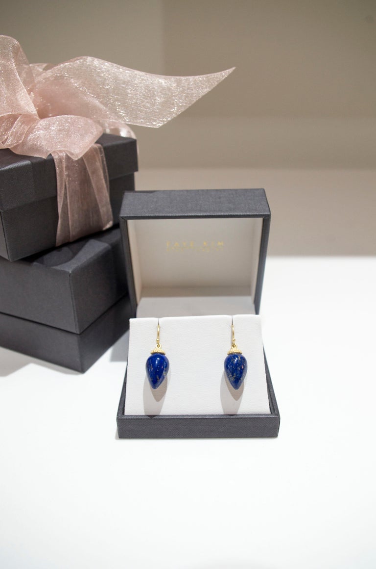 Faye Kim 18 Karat Lapis Gold Acorn Drop Earrings at 1stDibs