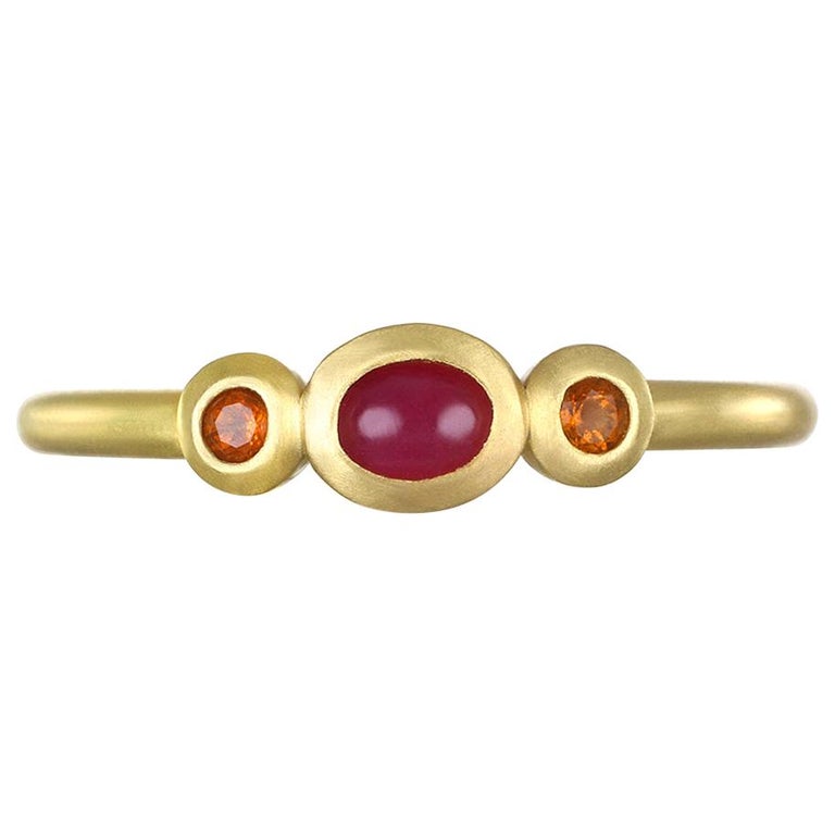 Faye Kim 18 Karat Gold Three-Stone Ruby and Mandarin Garnet Stack Ring ...