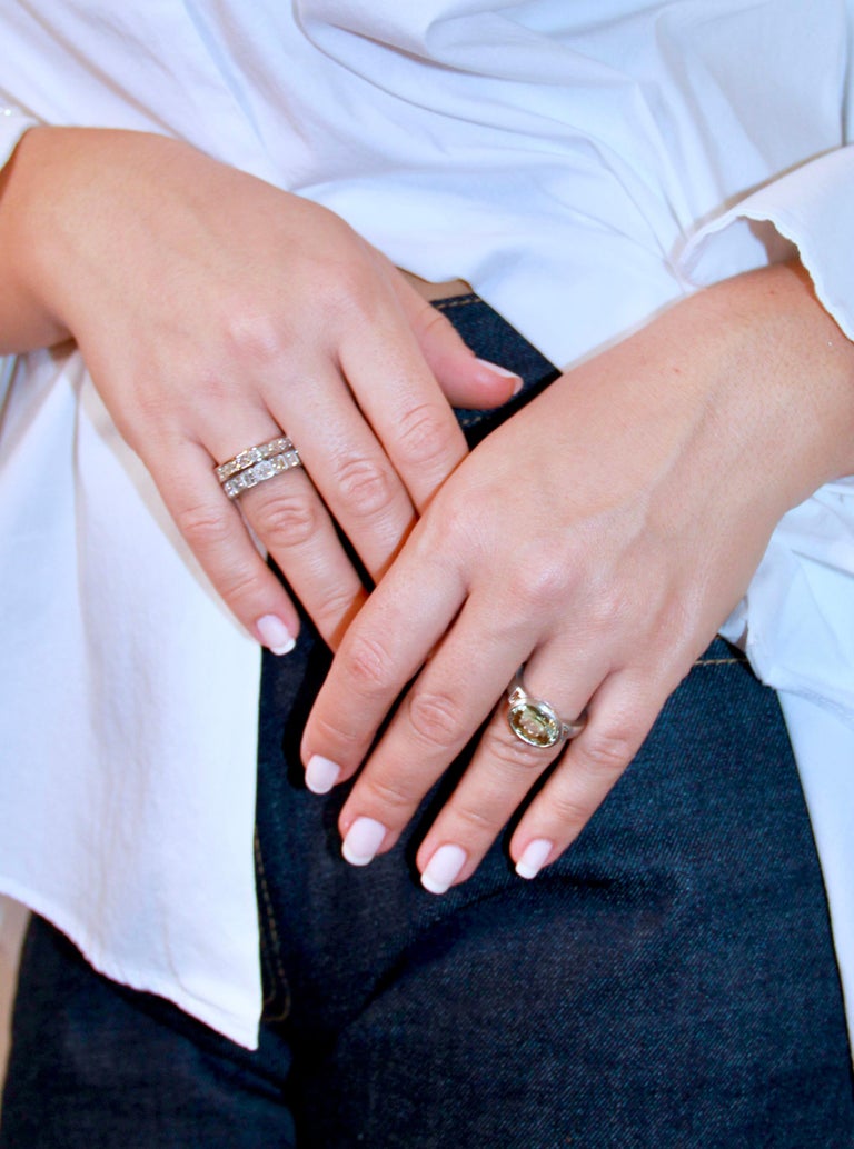 Faye Kim Platinum Asscher Diamond Eternity Channel Ring For Sale at 1stDibs