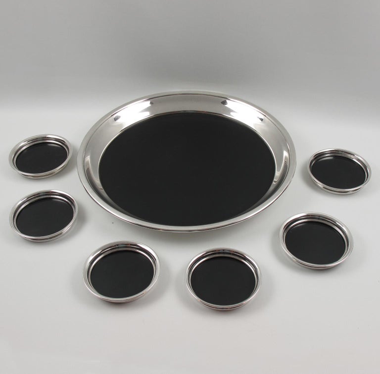 F.B. Rogers Silver Plate and Black Bakelite Barware Tray and Six ...