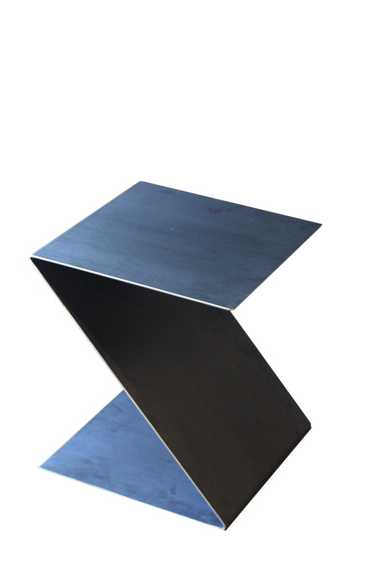 Fe Zig Zag End Table or Stool, Waxed, Raw Black Steel by Mtharu For Sale at 1stDibs
