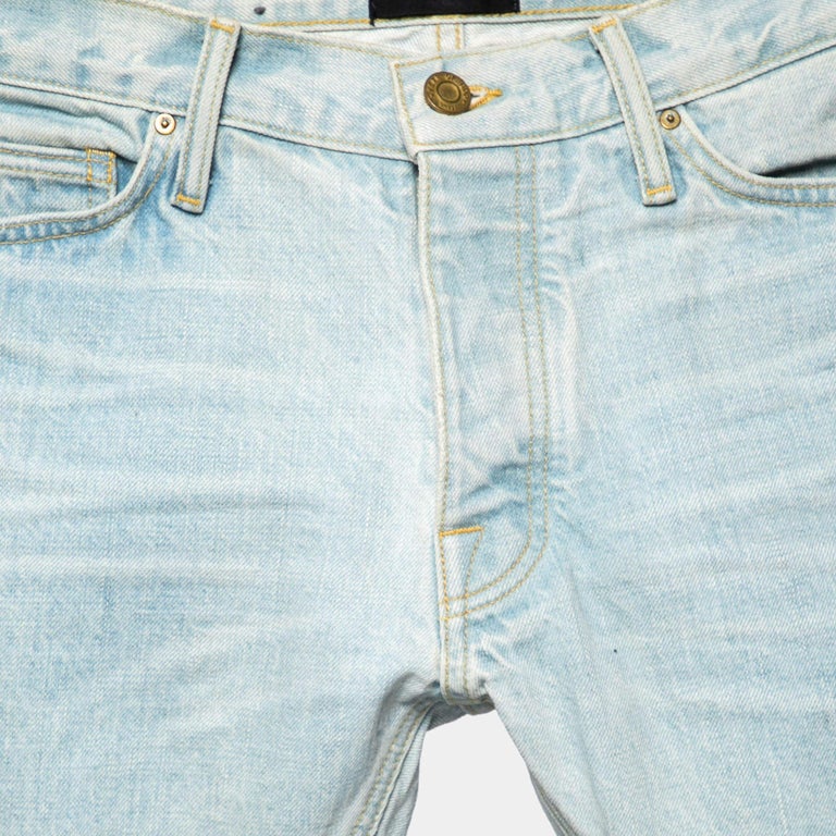 Fear of God Blue Distressed Denim Zipped Hem Slim Fit Jeans M For Sale ...