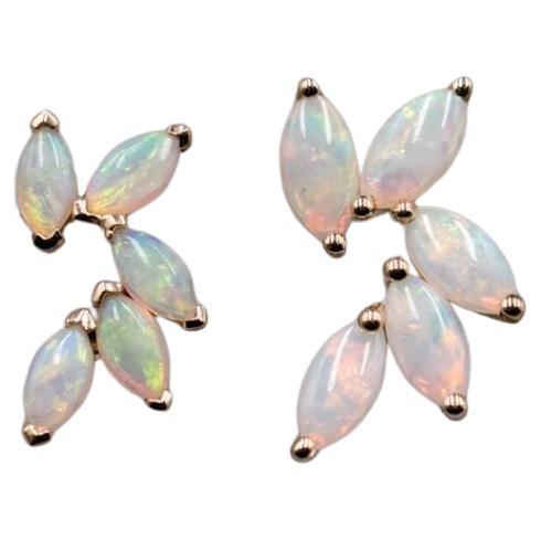 Feather Design Australian Solid Opal Stud Earrings 18K Yellow Gold For ...