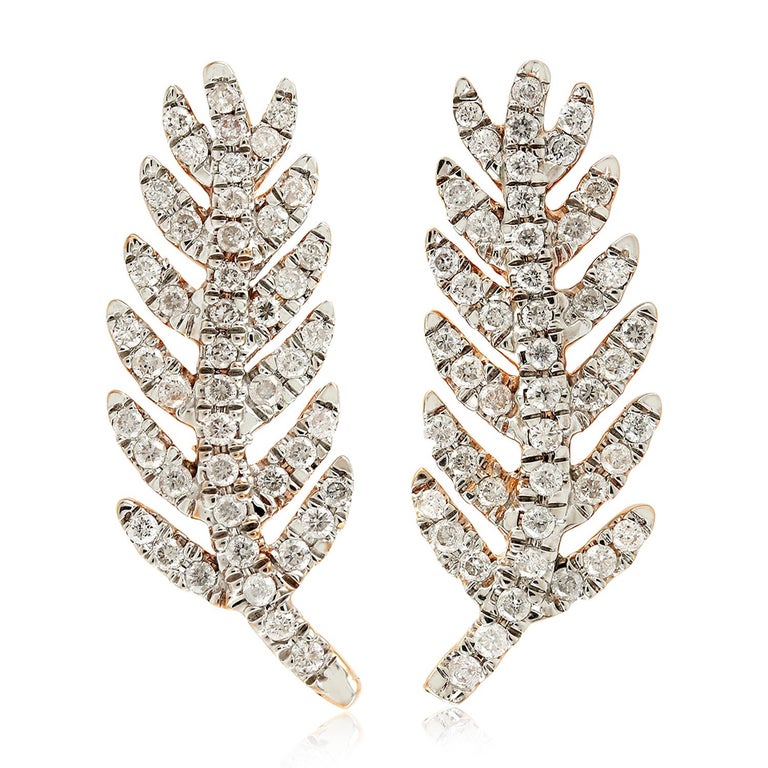 Feather Diamond 18 Karat Gold Ear Cuff Earrings For Sale (Free Shipping ...