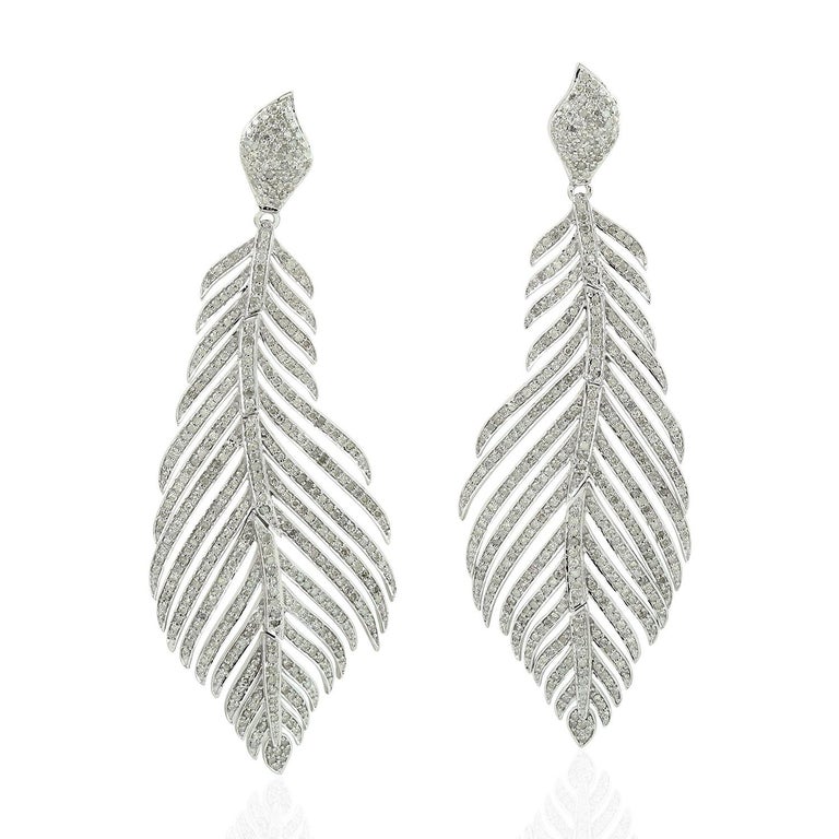 Feather Diamond Earrings For Sale at 1stDibs