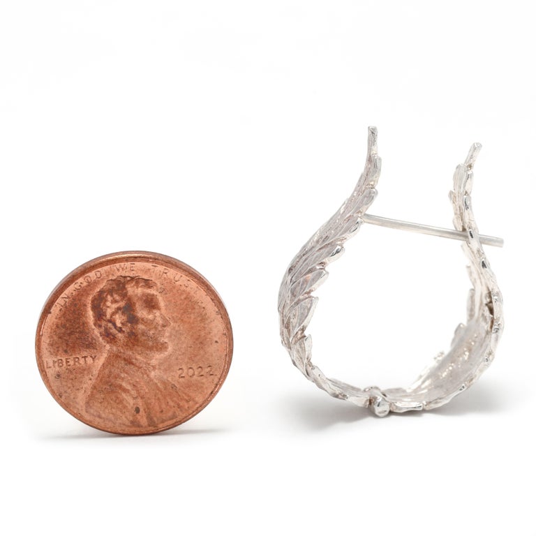 Feather Hoop Earrings, Sterling Silver, Engraved Feather Earrings For ...