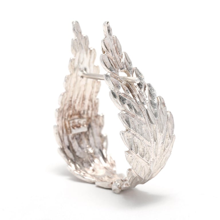 Feather Hoop Earrings, Sterling Silver, Engraved Feather Earrings For ...