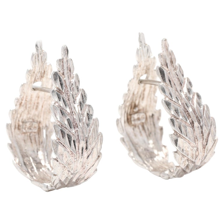 Feather Hoop Earrings, Sterling Silver, Engraved Feather Earrings For ...