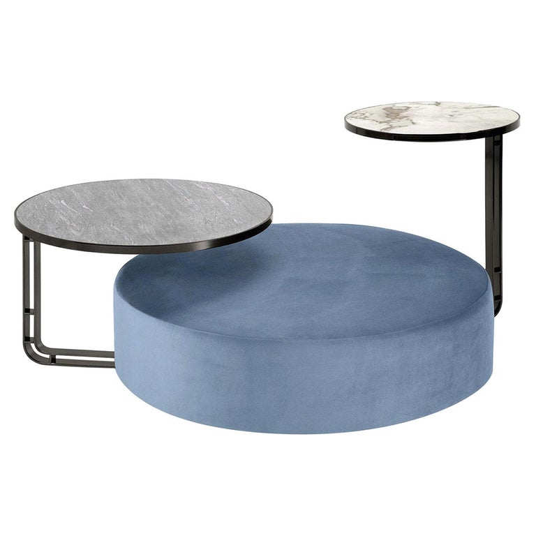 Febe Set of Azure Pouf and 2 Small Tables For Sale at 1stDibs