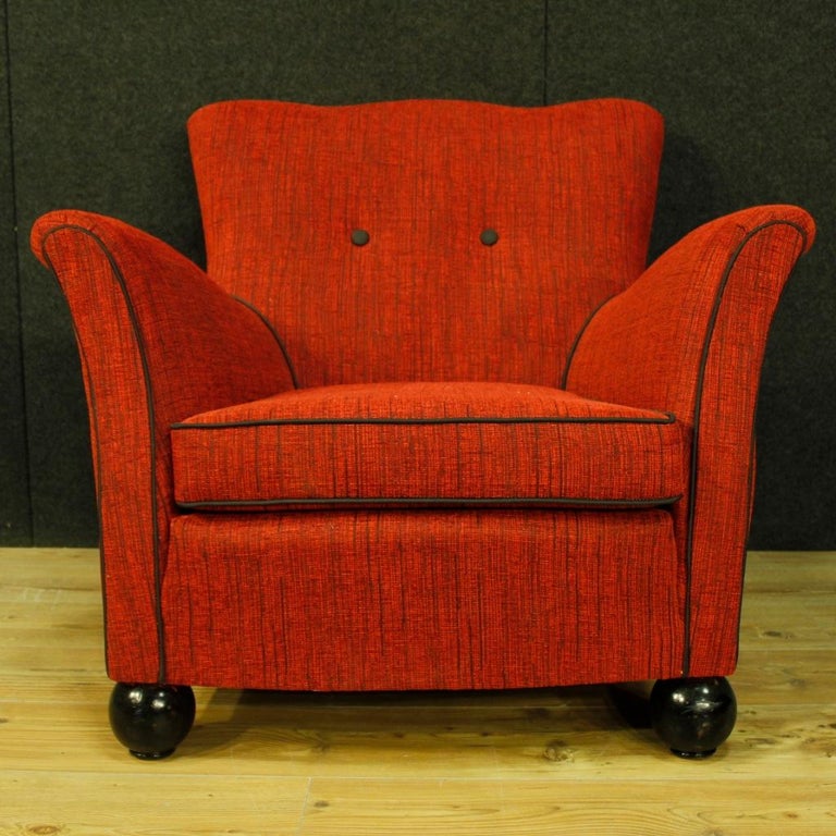 Fede Cheti 20th Century Red Fabric Italian Design Pair of Armchairs ...