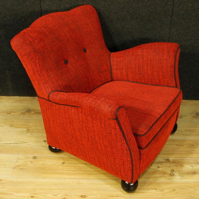 Fede Cheti 20th Century Red Fabric Italian Design Pair of Armchairs ...