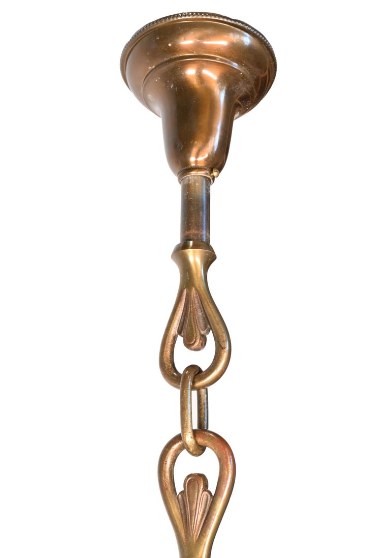 Federal Style Formal Brass Chandelier, Steuben Shades For Sale at 1stDibs