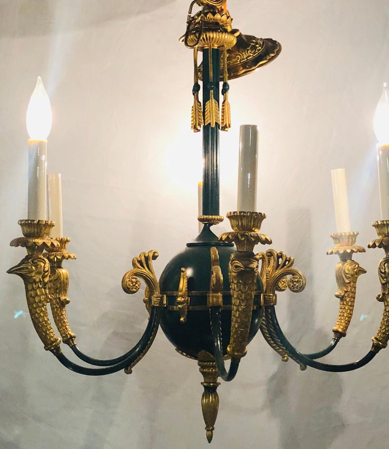 Federal Style Green Bronze Chandelier with Gilt Swan Heads For Sale at ...