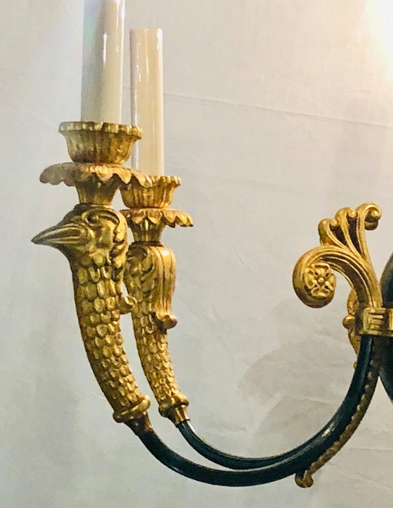 Federal Style Green Bronze Chandelier with Gilt Swan Heads For Sale at ...