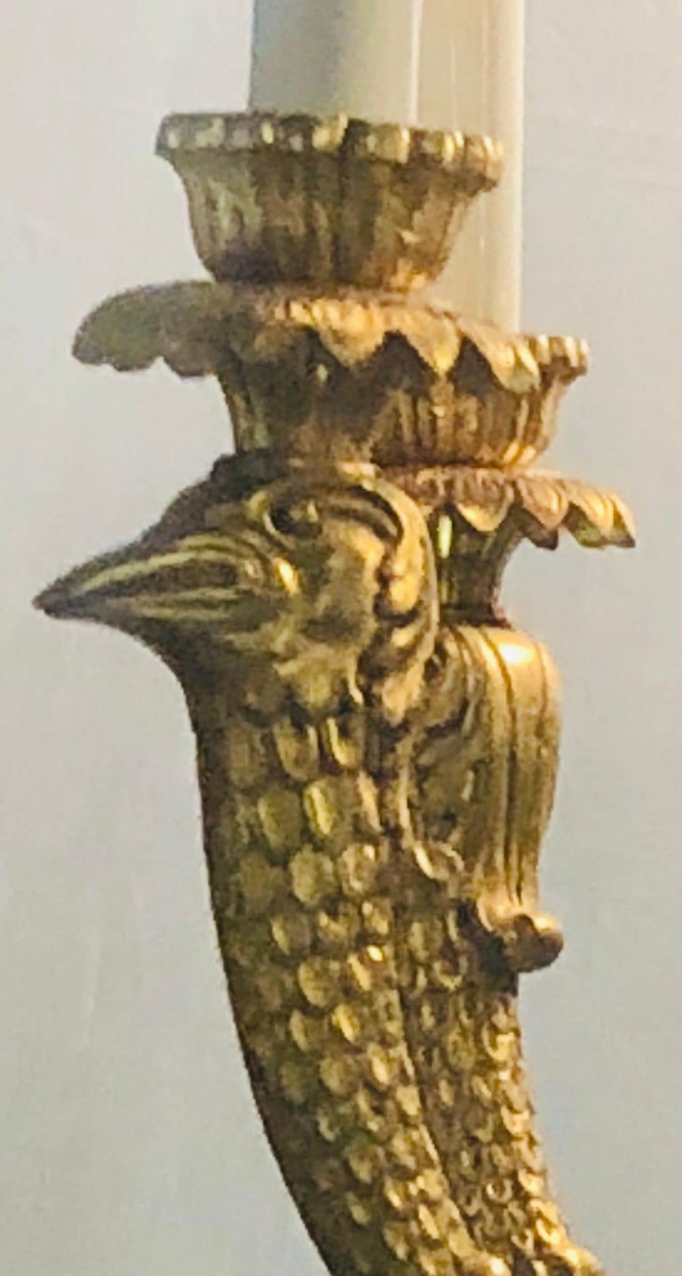 Federal Style Green Bronze Chandelier with Gilt Swan Heads For Sale at ...