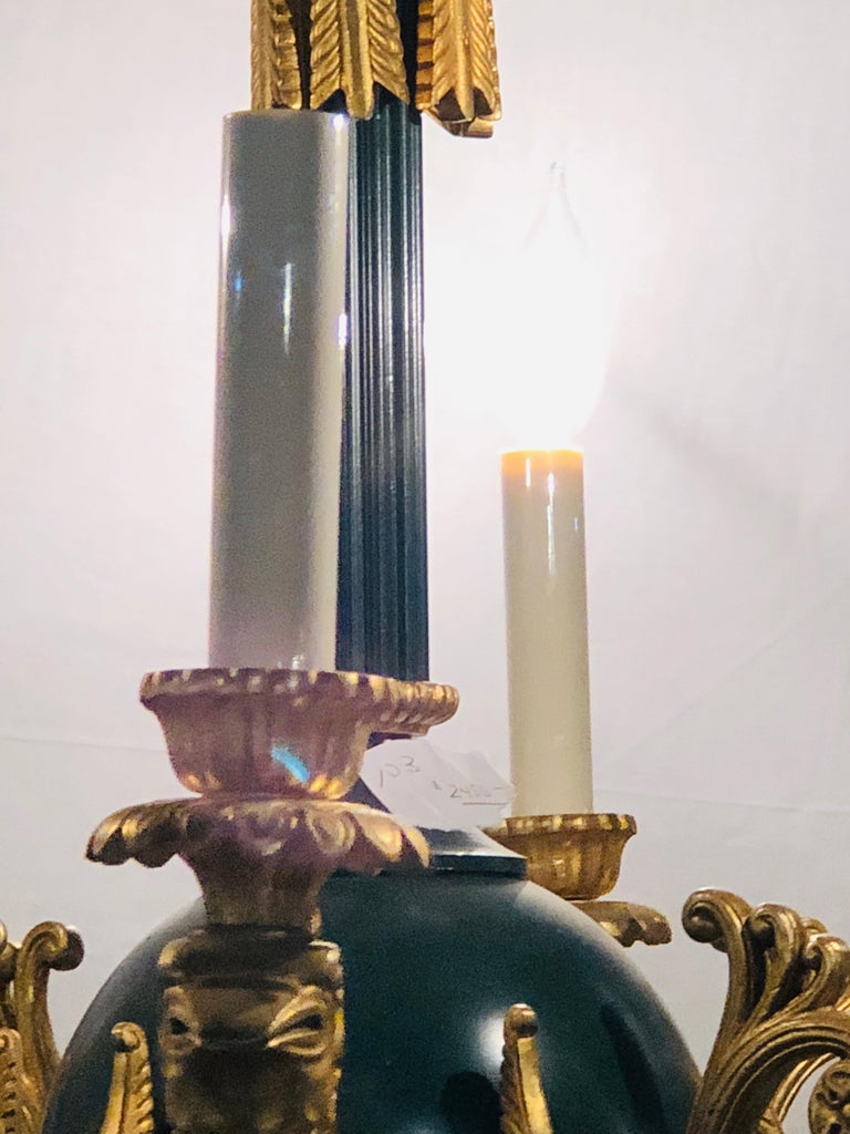 Federal Style Green Bronze Chandelier with Gilt Swan Heads For Sale at ...