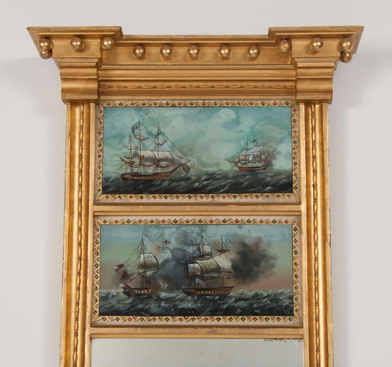 Federal Style Mirror Featuring Églomisé of USS Constitution and HMS ...