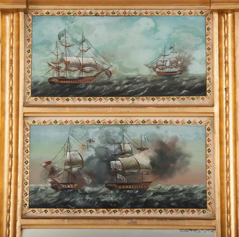 Federal Style Mirror Featuring Églomisé of USS Constitution and HMS ...