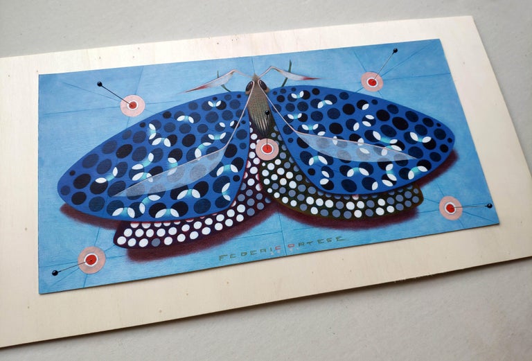 Chromatic butterfly - blue, Painting, Oil on Paper For Sale at 1stDibs