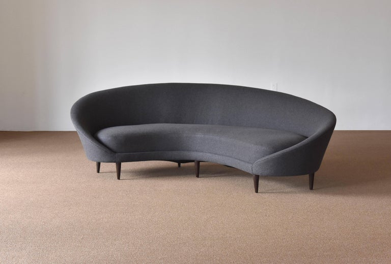 Federico Munari, Organic / Curved Sofa, Grey Wool Fabric, Italy, 1950s ...