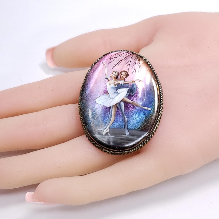 Fedoskino Russian Ballet Pin Brooch, Mother of Pearl, Lacquer, German ...