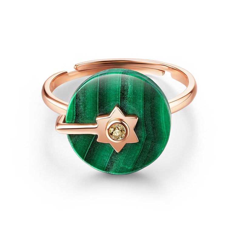 Fei Liu Malachite Diamond Rose Gold Necklace Earrings Ring at 1stDibs