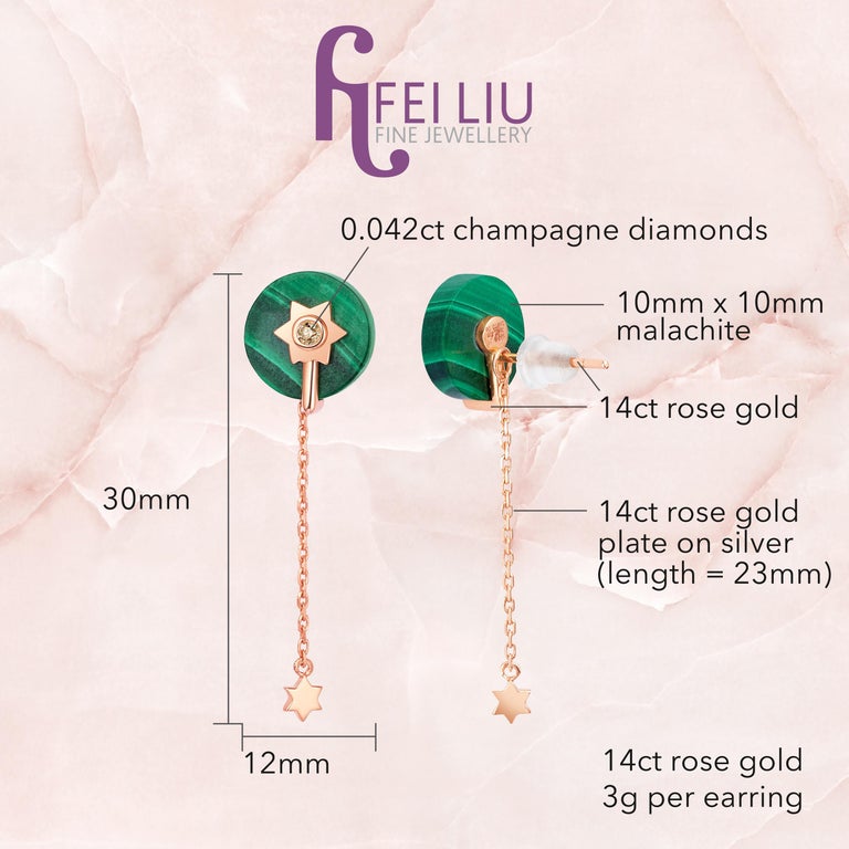 Fei Liu Malachite Diamond Rose Gold Necklace Earrings Ring at 1stDibs