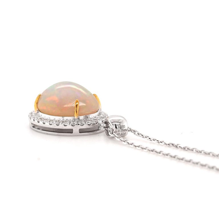 Fei Liu 3.09ct Opal Diamond 18 Karat White Gold Pendant For Sale at 1stDibs