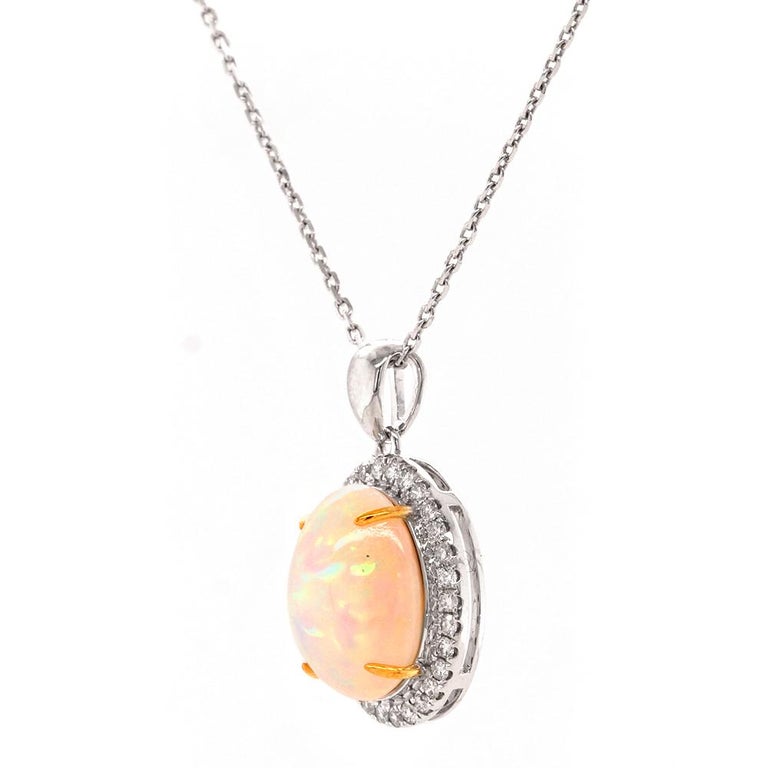 Fei Liu 3.09ct Opal Diamond 18 Karat White Gold Pendant For Sale at 1stDibs