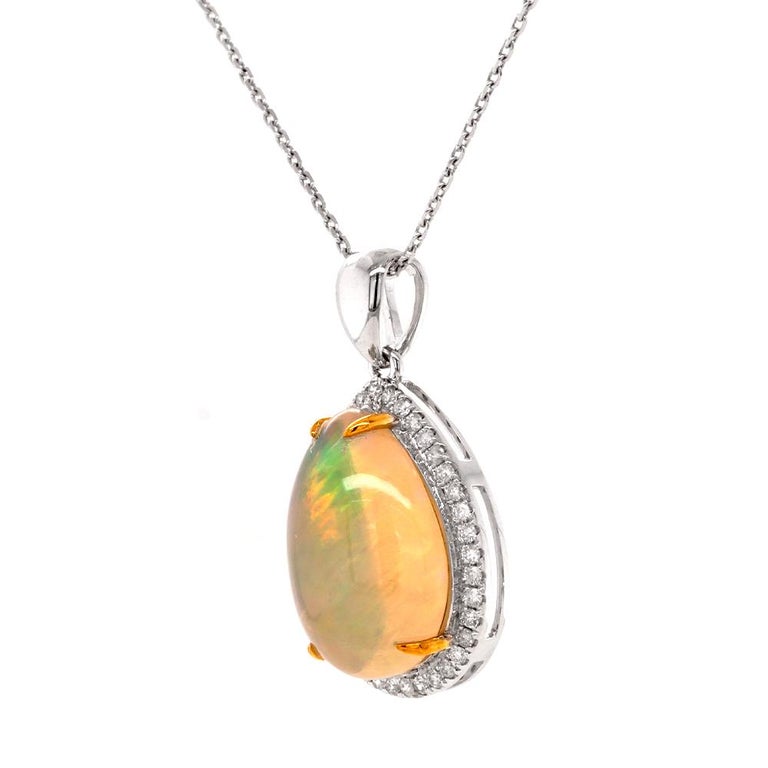 Fei Liu 6.34ct Opal Diamond 18 Karat White Gold Pendant Necklace For Sale at 1stDibs