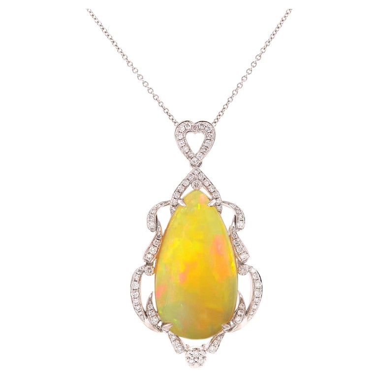 Fei Liu 8.45ct Opal Diamond 18 Karat White Gold Pendant Necklace For Sale at 1stDibs