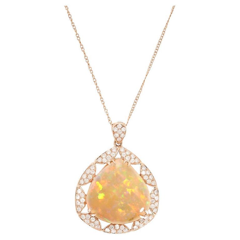 Fei Liu 9.45ct Opal Diamond 18 Karat Rose Gold Pendant Necklace For Sale at 1stDibs