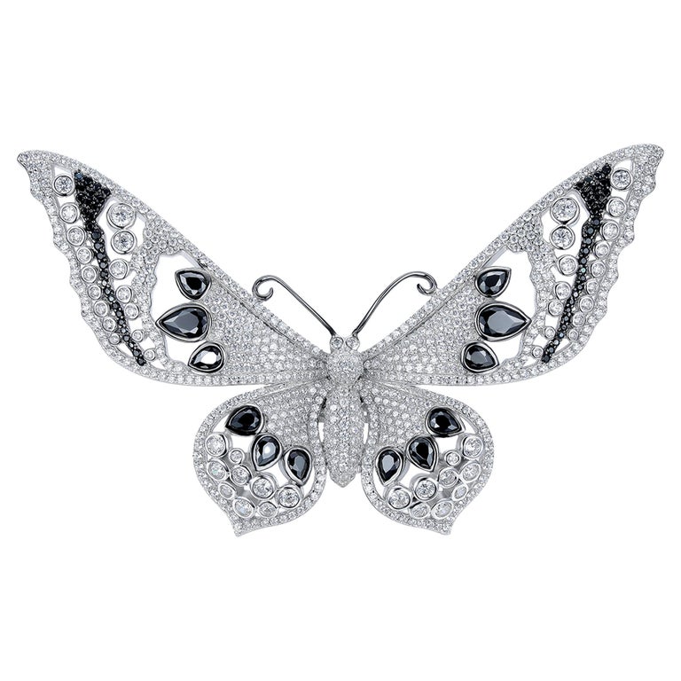 Fei Liu Black White Cubic Zirconia Sterling Silver Butterfly Brooch For ...