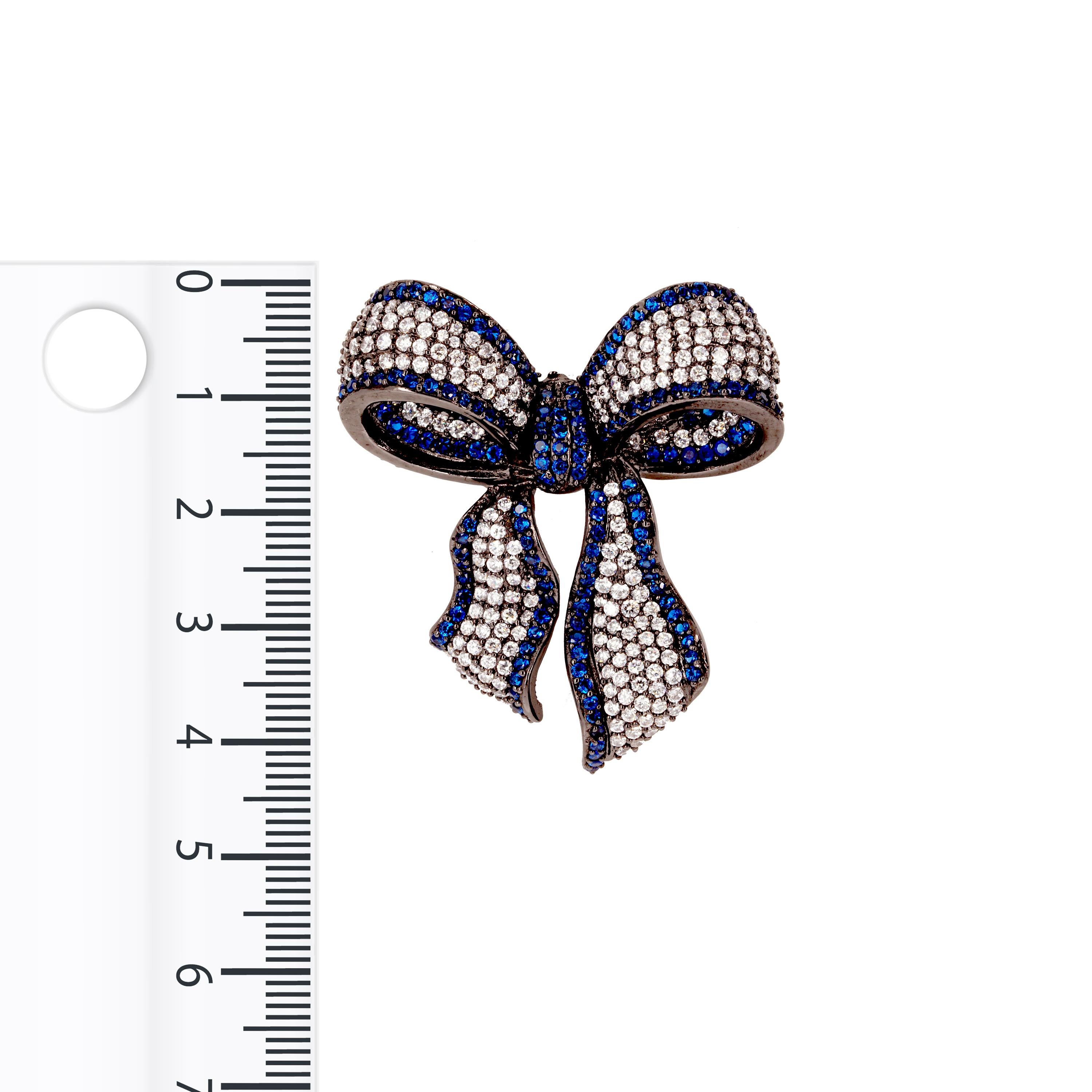 Fei Liu Blue Gem-Set Black Rhodium Plated 925 Silver Ribbon Bow Brooch ...
