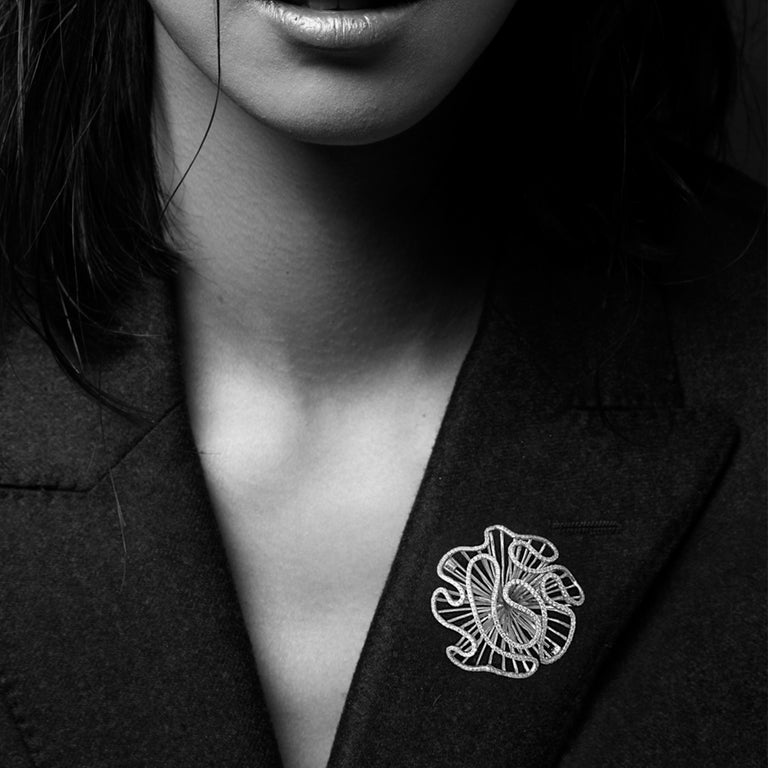 Fei Liu Cubic Zirconia Sterling Silver Cascade Brooch For Sale at 1stDibs