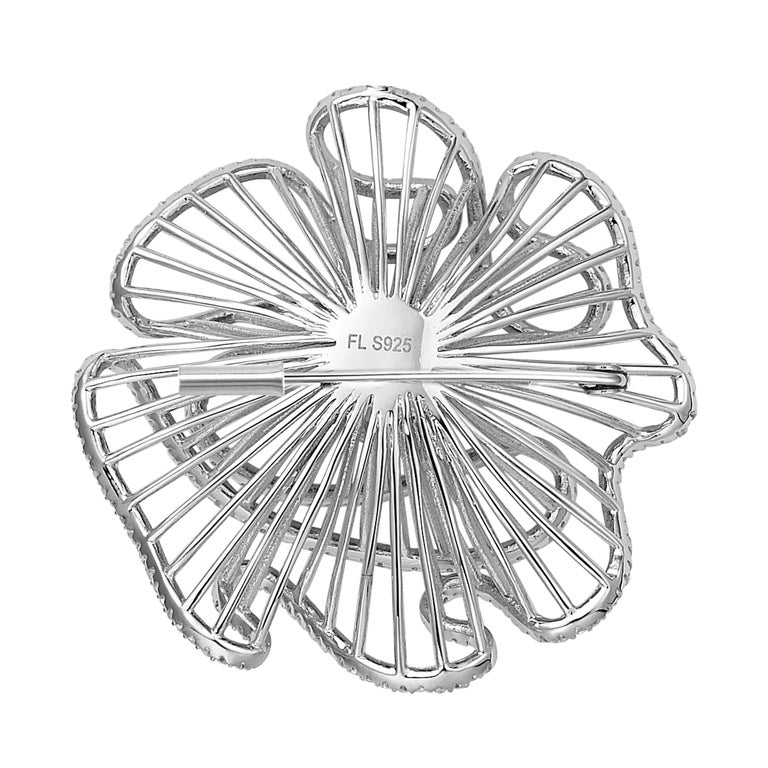 Fei Liu Cubic Zirconia Sterling Silver Cascade Brooch For Sale at 1stDibs
